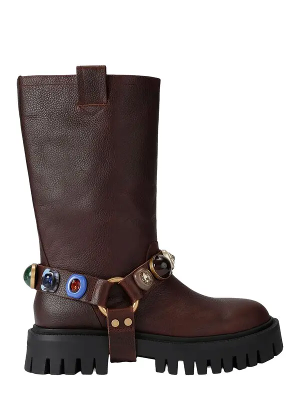 Kurt Geiger Leather Loulou Harness Biker Boots - Brown