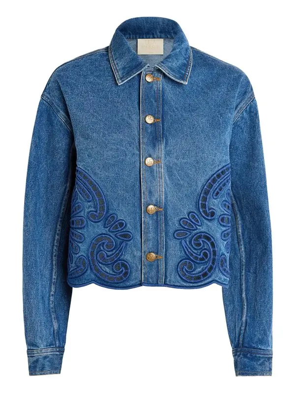 Ulla Johnson Eyelet Bobbi Denim Jacket - Blue
