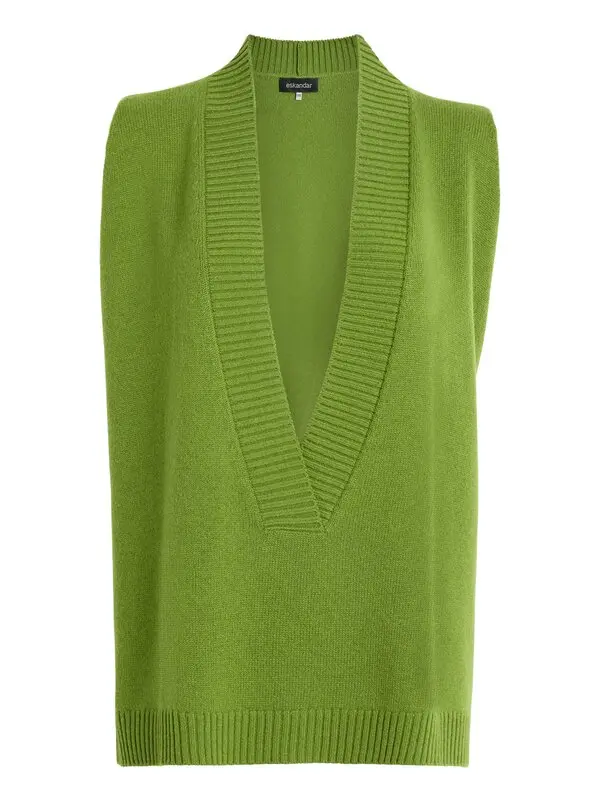 Eskandar Cashmere Plunge-neck Sweater Vest - Green