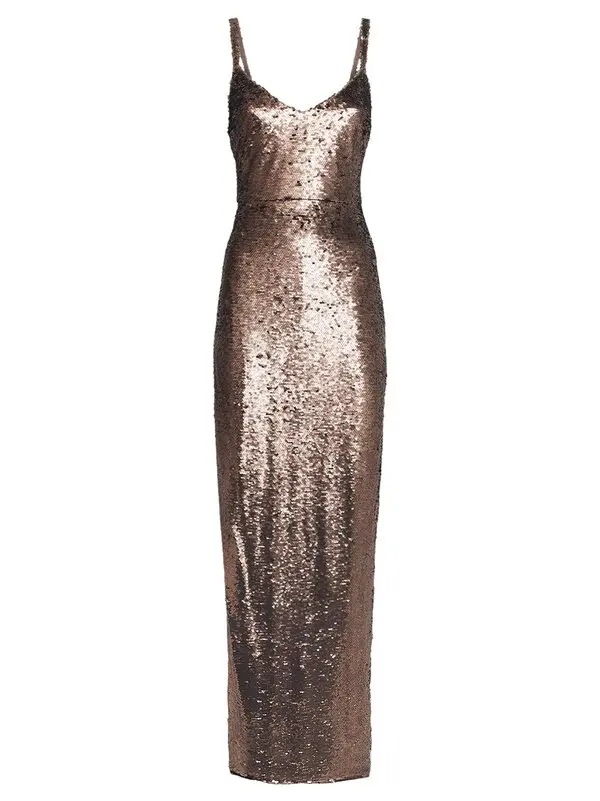 L'Agence Sequined Maxi Dress With V-neck - Brown
