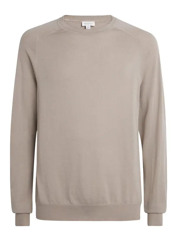 Sunspel Sea Island Cotton-cashmere Crew Neck Sweater - Brown