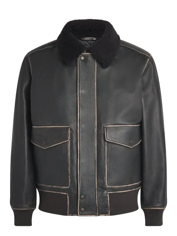 Rag & Bone Leather Shearling-collar Bomber Jacket - Brown