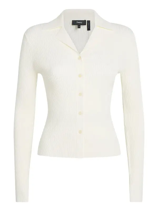 Theory Ribbed Polo Cardigan - Ivory