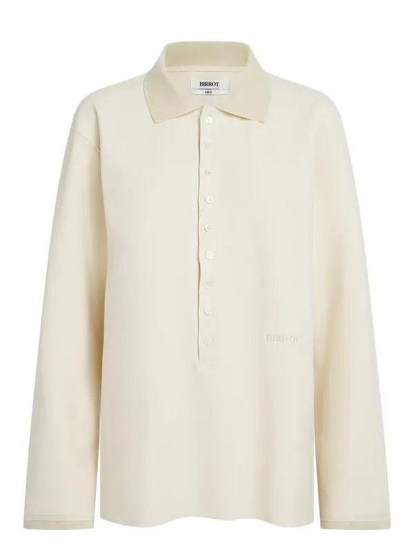 BIRROT Lay 2" Long Sleeve Polo Shirt - Ivory