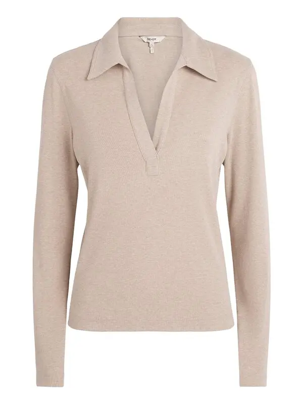 ME+EM Ribbed Long-sleeve Polo Sweater - Brown