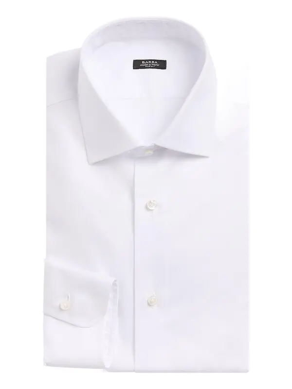 BARBA NAPOLI Cotton Poplin Slim Shirt - White