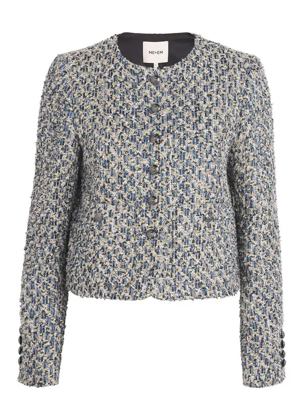 ME+EM Tweed Cropped Jacket - Blue