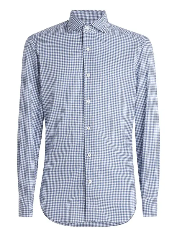BARBA NAPOLI Cotton Washed Check Shirt - Navy