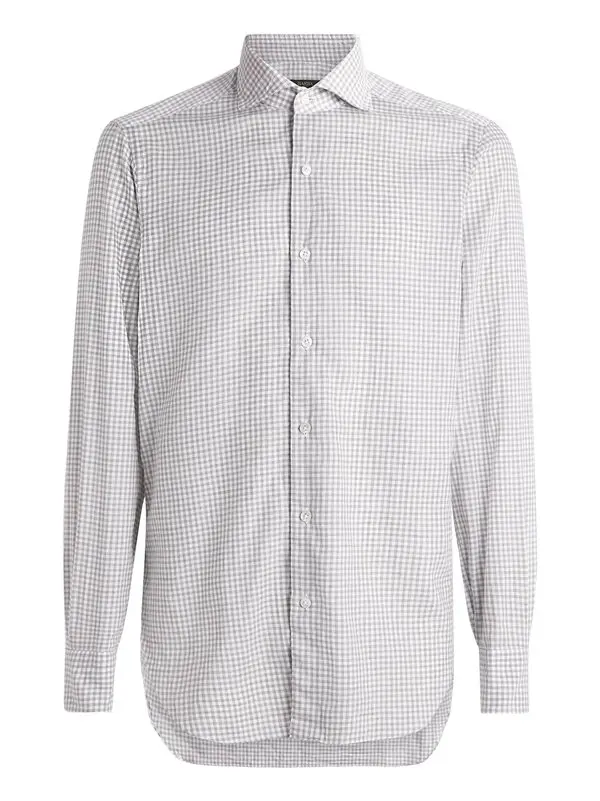 BARBA NAPOLI Cotton Washed Check Shirt - Grey