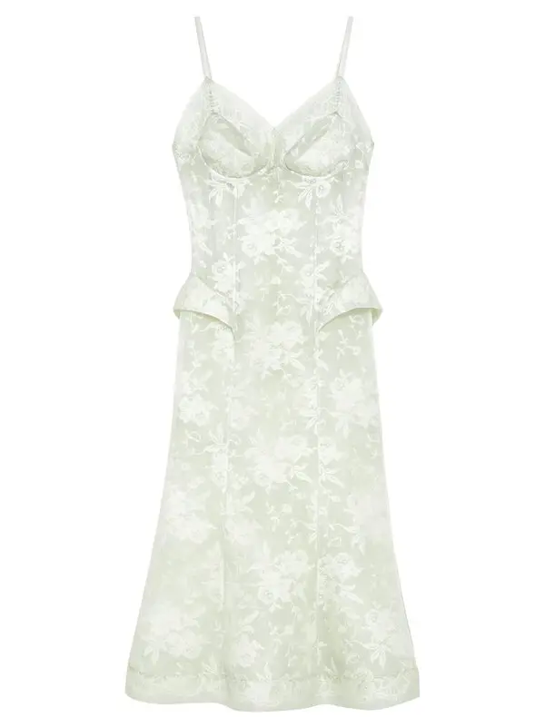 Alexander McQueen Silk Lace Floral Midi Dress - Green