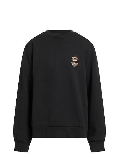 Dolce & Gabbana Crewneck Sweatshirt With Embroidered Crown And Bee Appliqu - Black