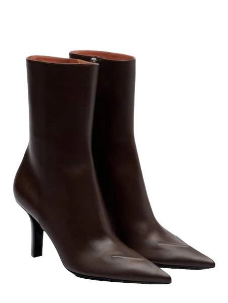 Amina Muaddi Leather Ankle Boots - Black