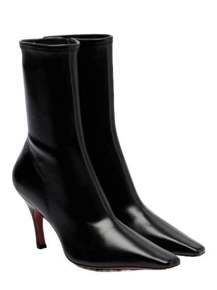 Amina Muaddi Leather Ankle Boots - Black