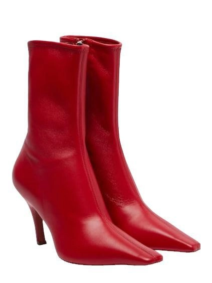 Amina Muaddi Leather Ankle Boots - Red