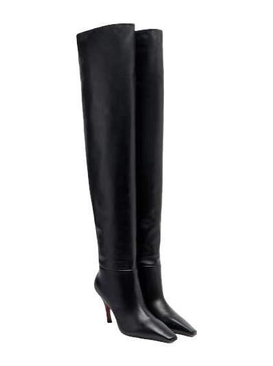 Amina Muaddi Leather Over-the-knee Boots - Black