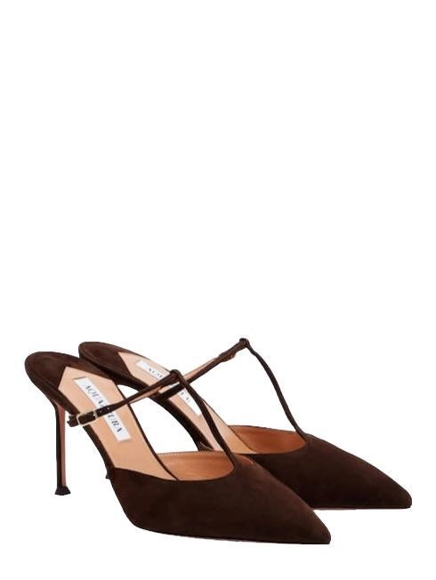 AQUAZZURA Suede Mules With Thin Straps - Brown