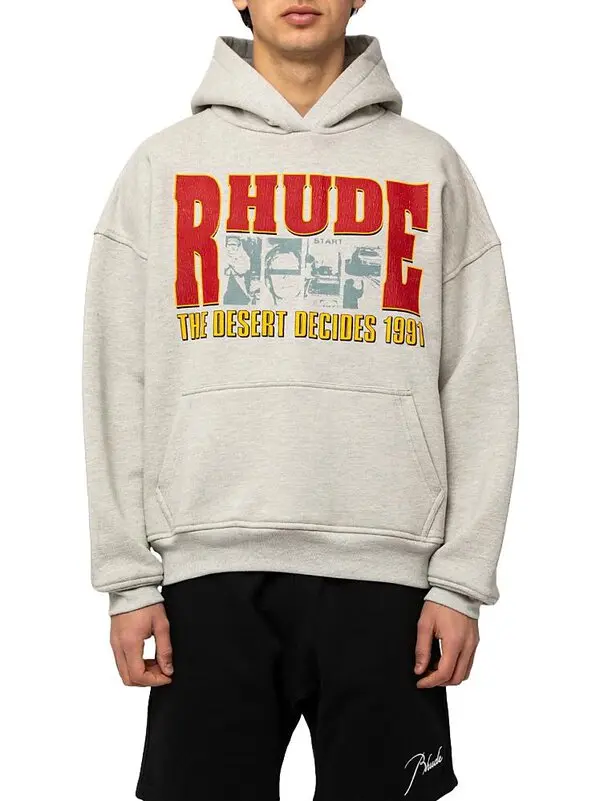 R H U D E Desert Graphic Print Hoodie - Heather Grey/red/multi