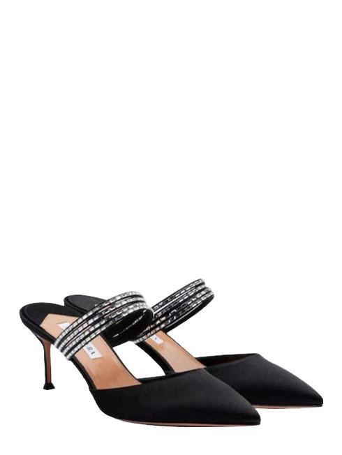 AQUAZZURA Embellished Satin Mules - Black