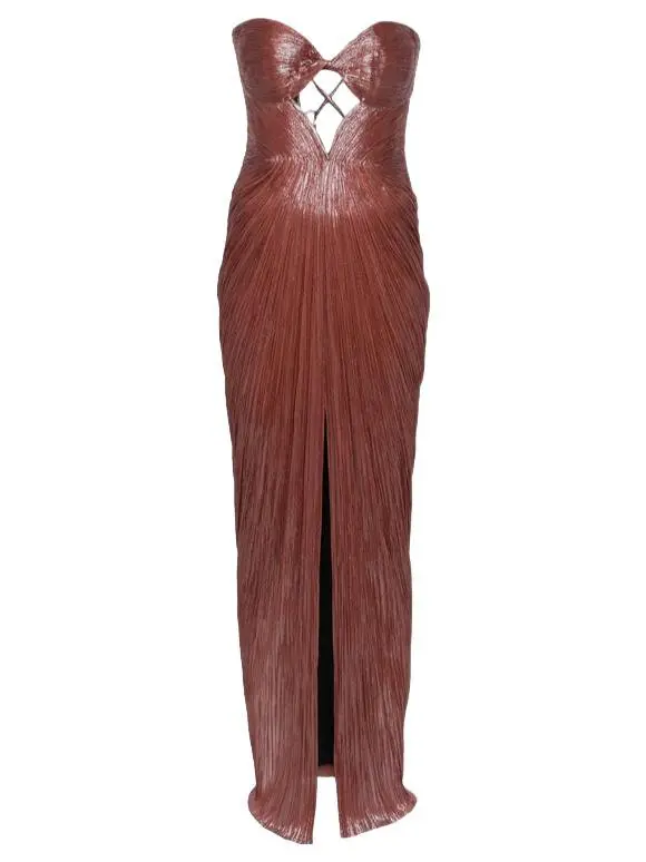 MARIA LUCIA HOHAN Sleeveless Sweetheart Neckline Gown With Ruched Detailing And Front Slit - Red