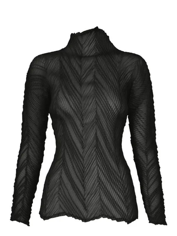 Issey Miyake Zigzag Pleats Long-sleeve Top - Black