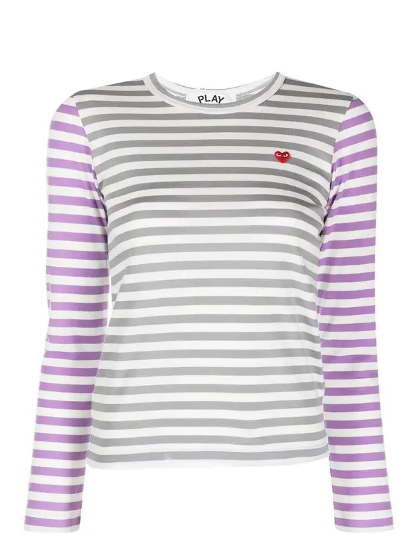 Play Comme Des Garcon Striped Cotton T-shirt With Heart Appliqu - White