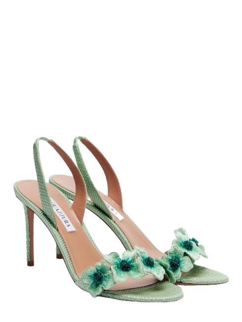 AQUAZZURA Passionflower Beaded Raffia Slingback Sandals - Green