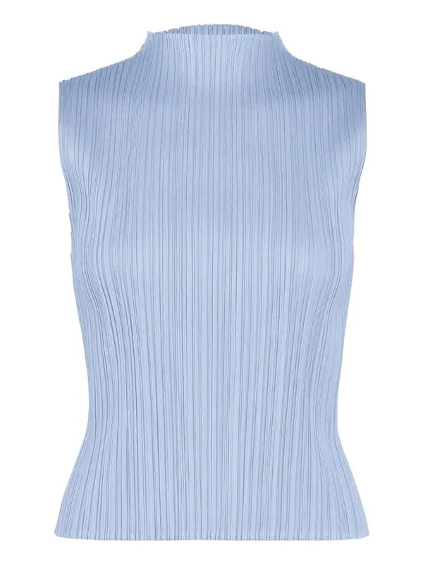 Issey Miyake Sleeveless Mock Neck Top - Light Blue