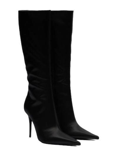 Amina Muaddi Barbara Satin Knee-high Boots - Black