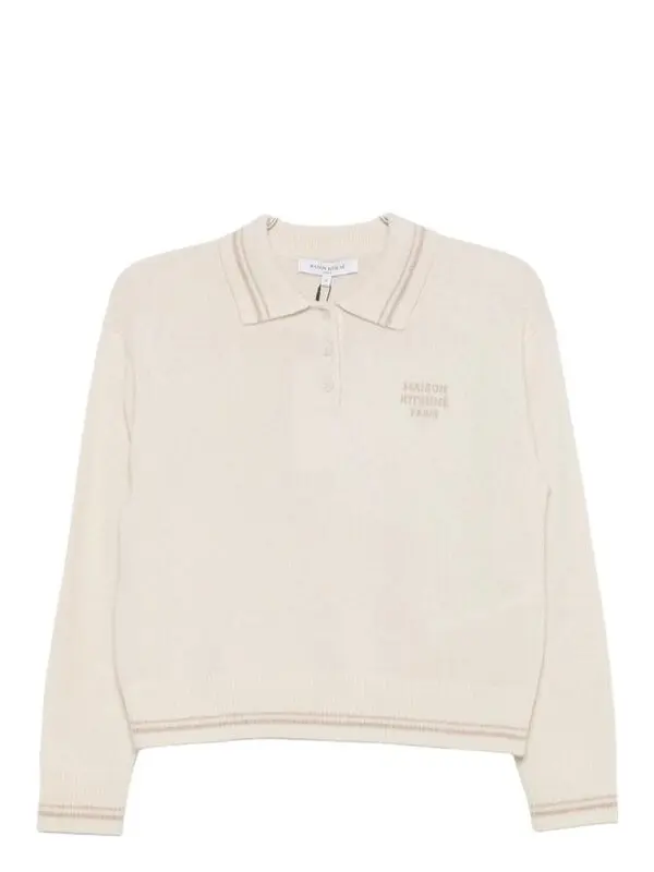 Maison Kitsuné Long Sleeve Polo Shirt With Ribbed Details - Pink