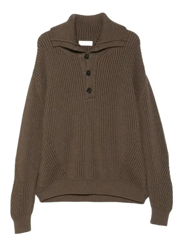 Dries Van Noten Long-sleeved Sweater With Button-front Closure - Brown