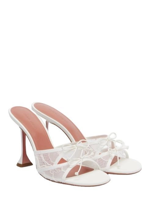 Amina Muaddi Bow-detail Lace Mules - White