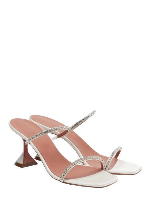 Amina Muaddi Embellished Satin Mules - Nude