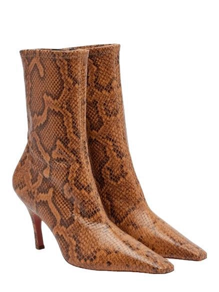 Amina Muaddi Snake-effect Leather Ankle Boots - Brown
