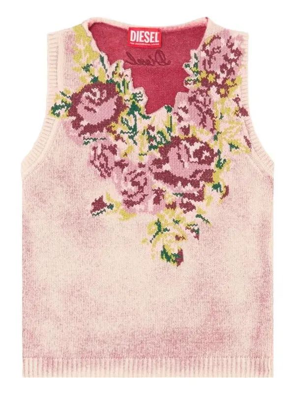 DIESEL® Knit Vest In Floral Wool-blend Knit - Pink
