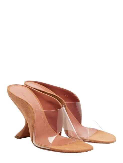 Amina Muaddi Transparent Suede Mules - Nude