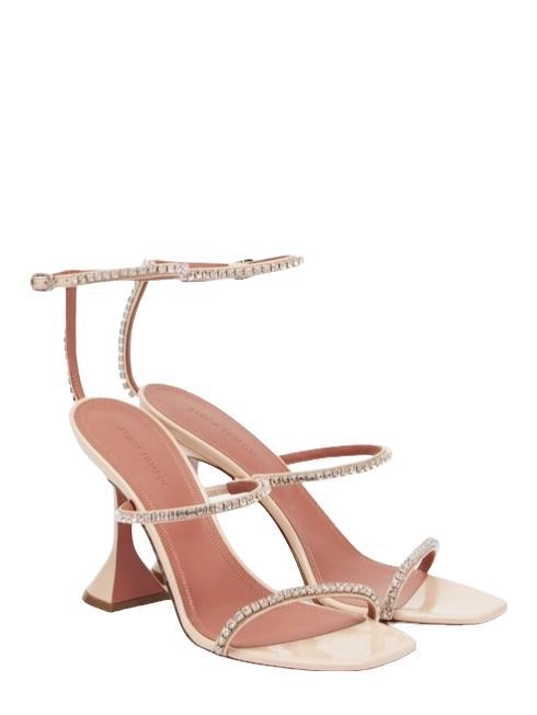 Amina Muaddi Embellished Patent Leather Sandals - Nude
