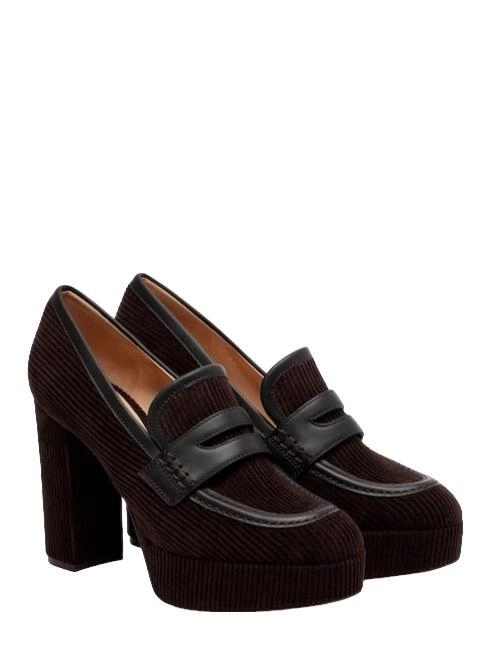 GIANVITO ROSSI Leather-trimmed Corduroy Platform Loafer Pumps - Black
