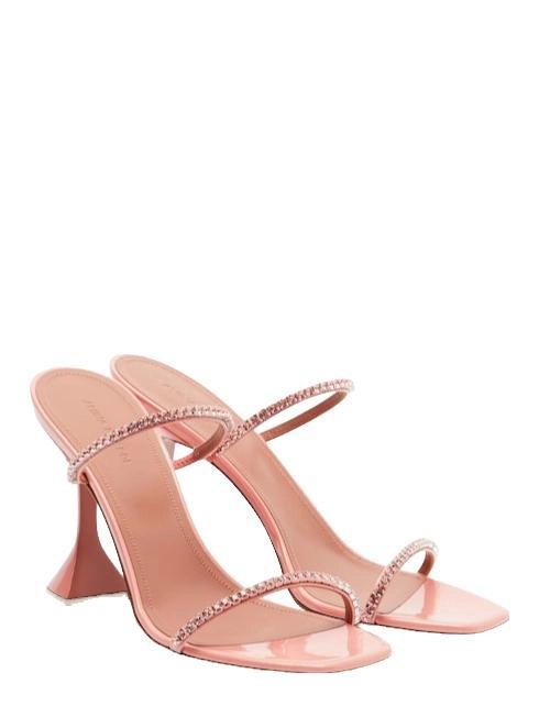 Amina Muaddi Embellished Patent Leather Sandals - Pink