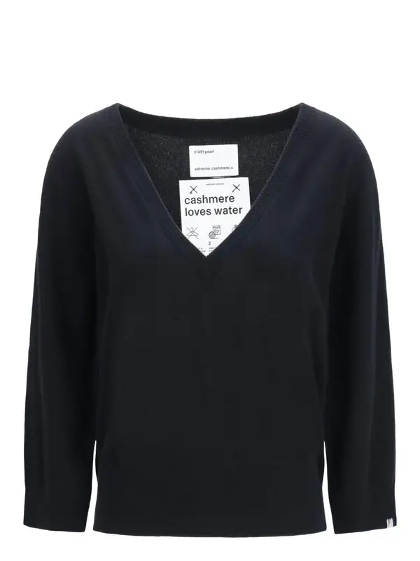Extreme Cashmere Pearl V-neck Knitted Sweater - Black