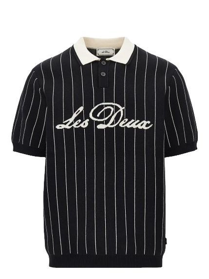 LES DEUX Pinstripe-pattern Knitted Polo Shirt - Black