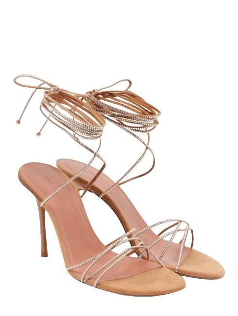 Amina Muaddi Embellished Suede Sandals - Nude