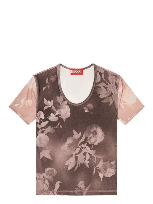 DIESEL® Top In Floral-print Ribbed Jersey - Violet/pink