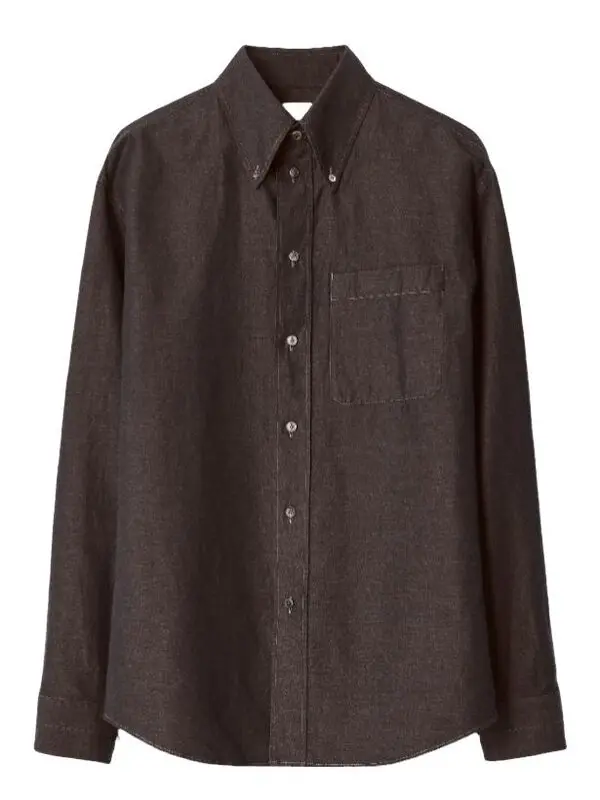 LEMAIRE Button-down Shirt In Linen And Cotton Chambray - Ecorce