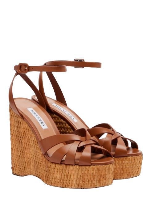 AQUAZZURA Leather Wedge Sandals - Brown