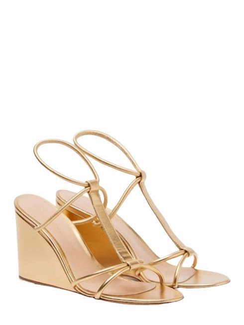 GIANVITO ROSSI Metallic Leather Wedge Sandals - Nude