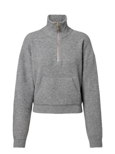 Victoria Beckham Quarter Zip Turtleneck Sweater With Pocket - Gray