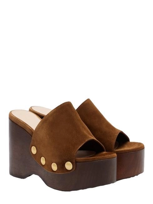 GIANVITO ROSSI Embellished Suede Wedges - Brown