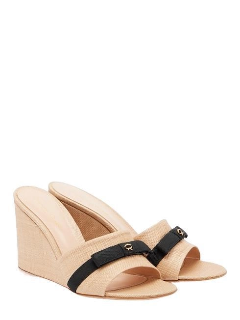 GIANVITO ROSSI Raffia Wedge Mules - Nude