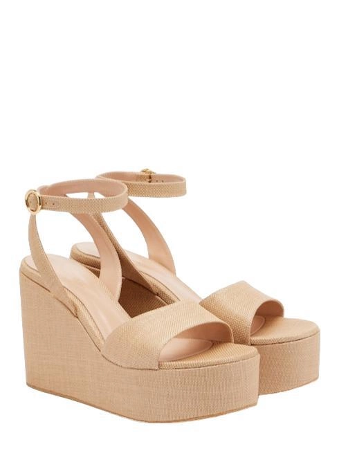 GIANVITO ROSSI Raffia Platform Wedge Sandals - Nude