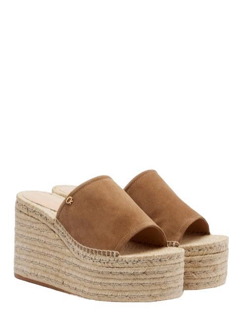 GIANVITO ROSSI Suede Espadrille Wedges - Nude
